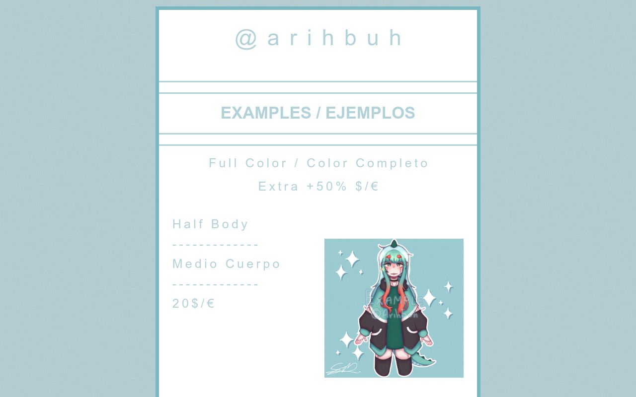 Arihbuh's Carrd (Commissions Examples)